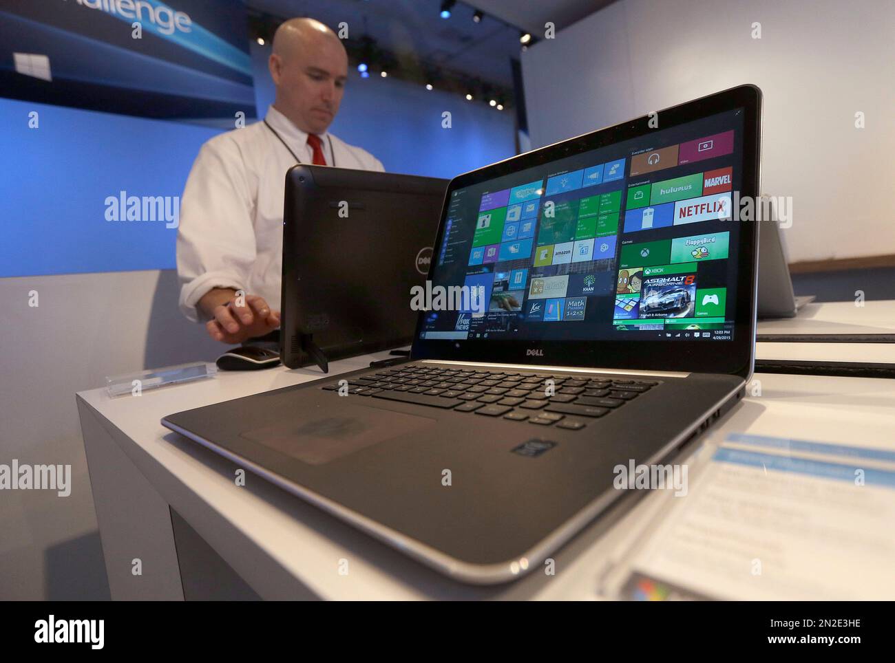 A Dell laptop computer running Windows 10 is on display at the ...