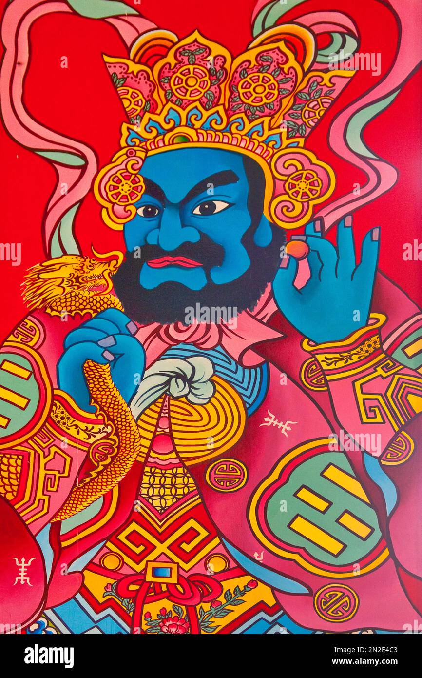 Guardian figures in the Chinese Fukinese Temple, Yangon, Myanmar ...