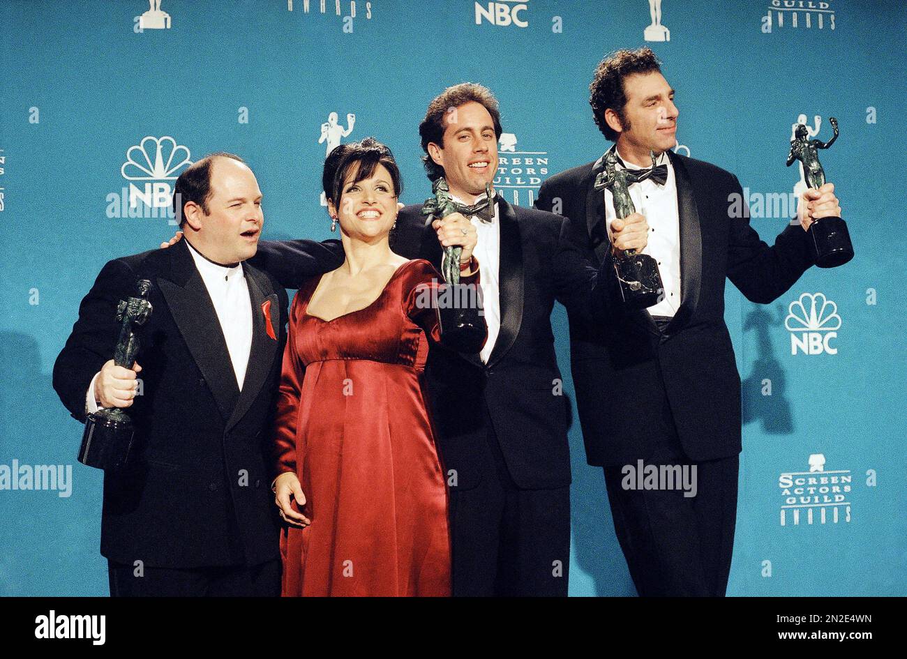 FILE - In this Feb. 22, 1997 file photo, "Seinfeld" cast members, from ...