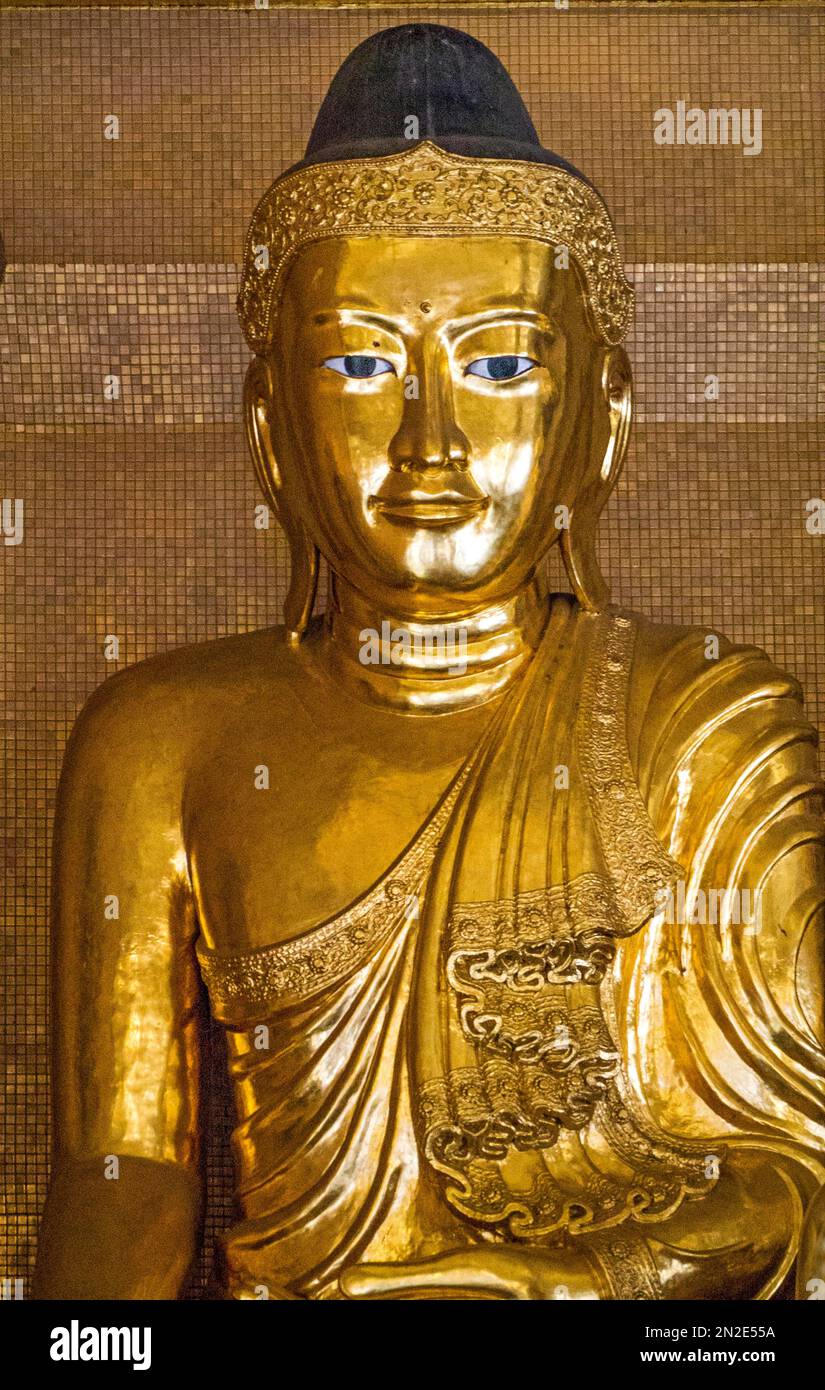 Buddha statue in shrine, Shwedagon Pagoda, Yangoon, Myanmar, Yangoon ...