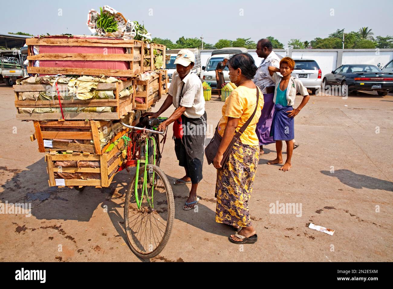 Transport on cycle rickshaw, Thiri Mingaleay vegetable market, Yangoon ...