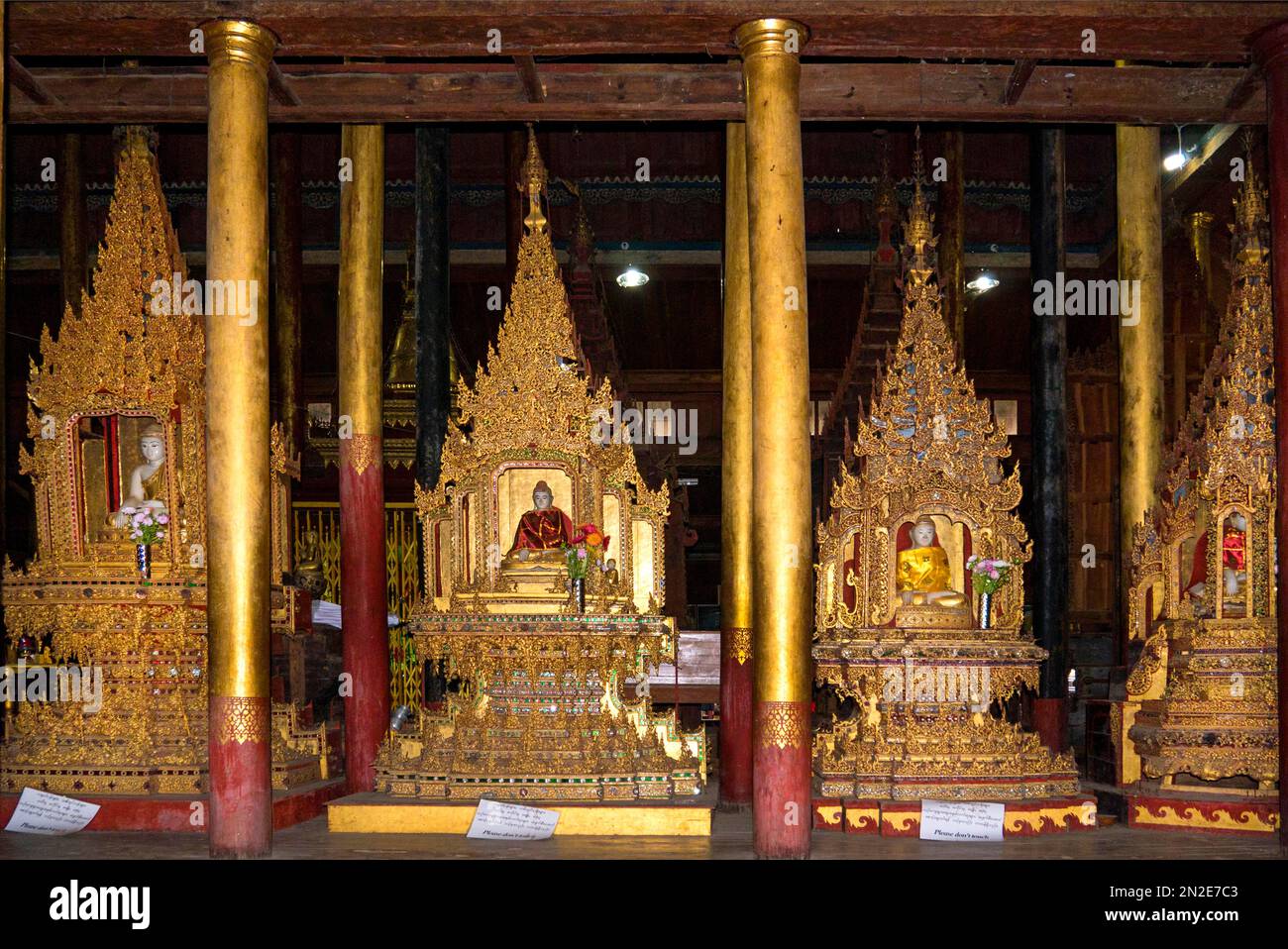 Shan style Buddha statues, Nga Phe Chaung Monastery, Inle Lake, Myanmar ...