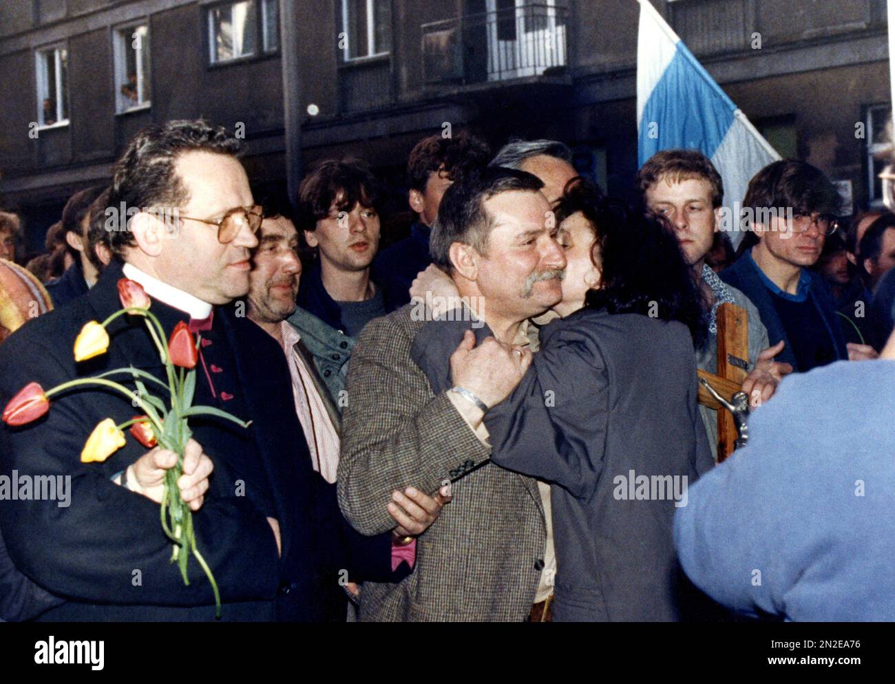 Lech Walesa is embraced by his wife Danuta after the end of the 8 day ...