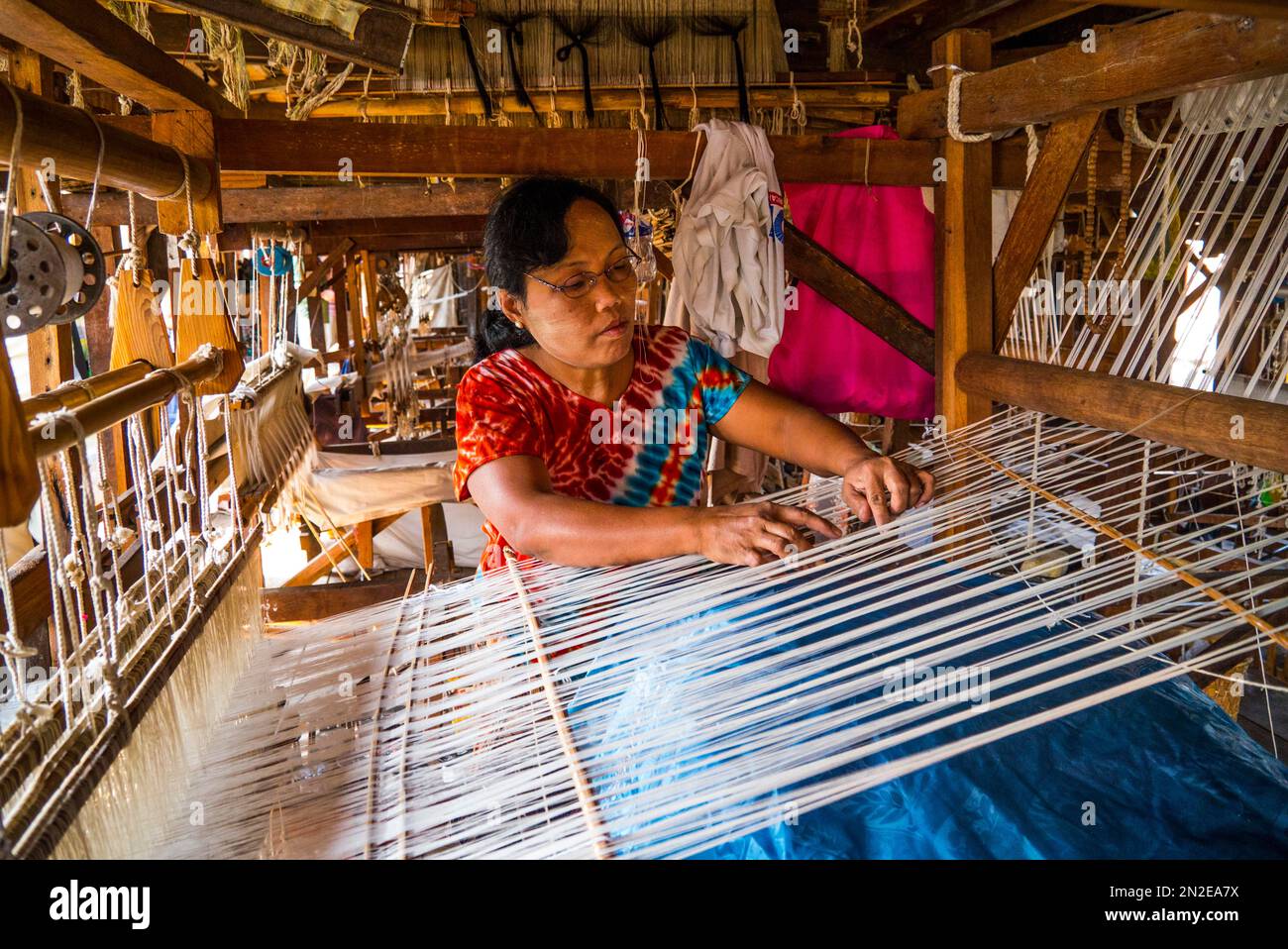 Lotus weaving, Myanmar, Pindaya, Myanmar Stock Photo - Alamy