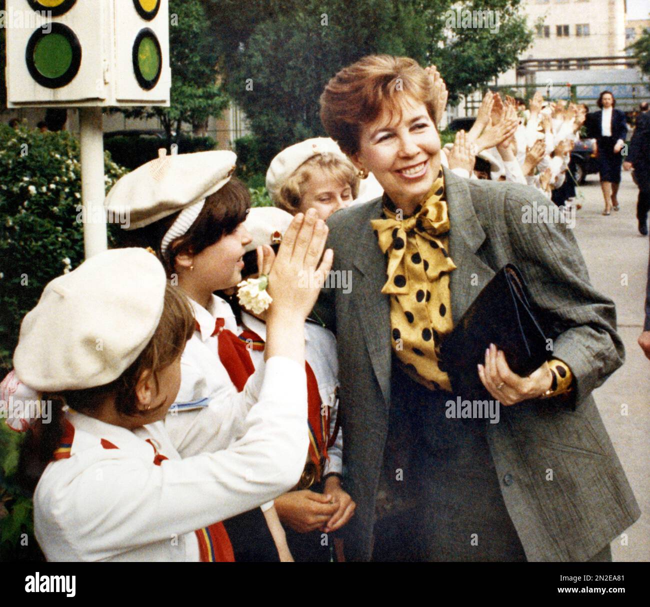 Raisa Gorbachev, wife of Soviet leader Mikhail Gorbachev, is surrounded ...