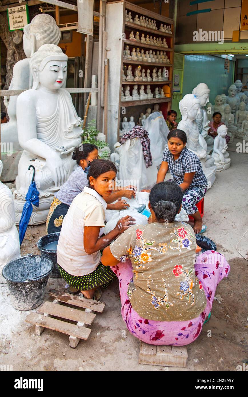 Stonemasons at work, Myanmar, Myanmar Stock Photo - Alamy