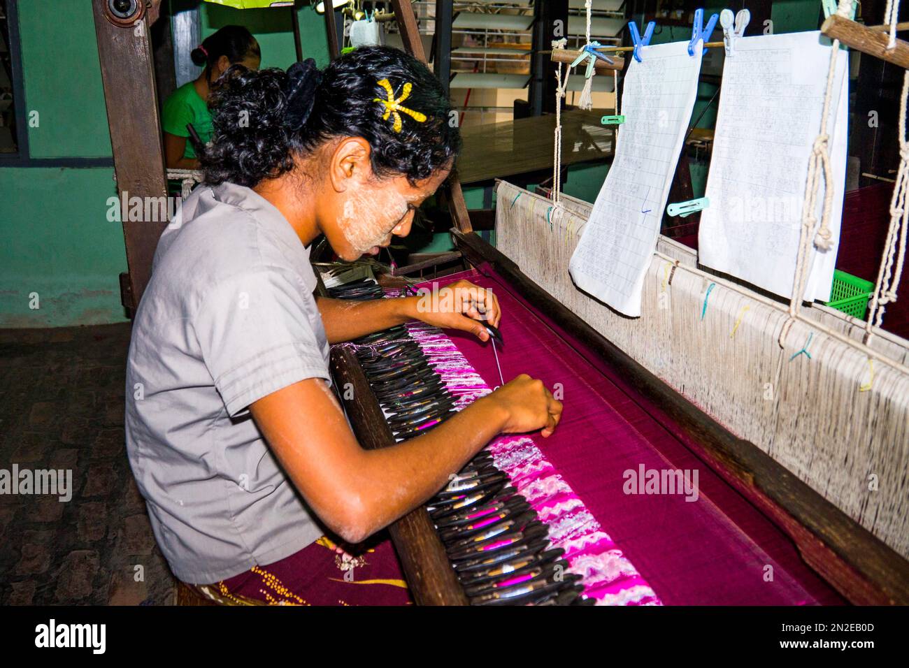 Silk weaving, Myanmar, Pindaya, Myanmar Stock Photo - Alamy