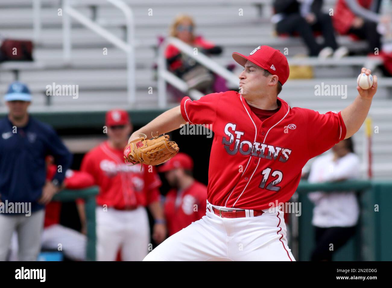 St. John's pitcher Alex Katz #12 in action against Villanova during a ...