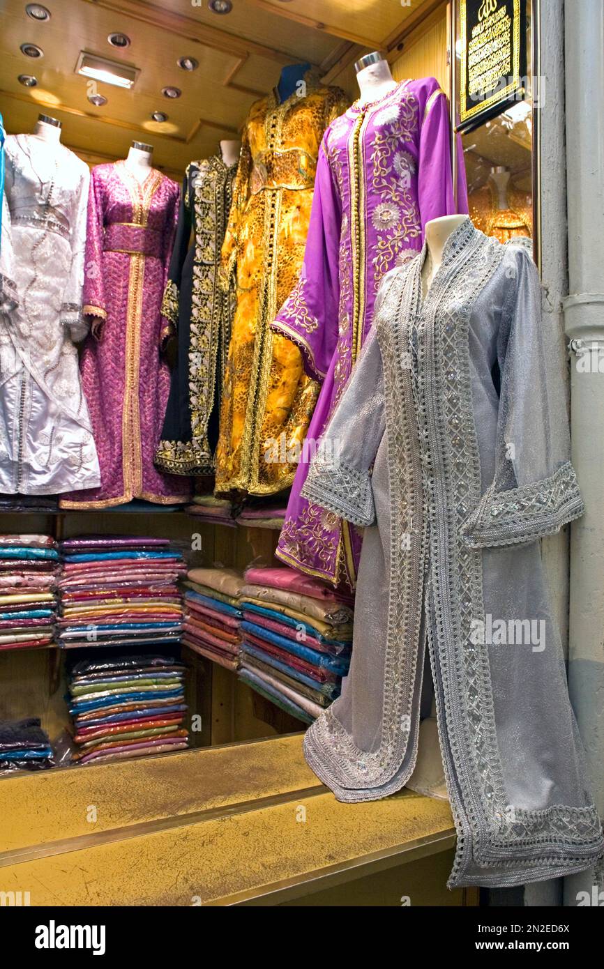 Magnificent traditional garments at the textile souk, Marrakech ...