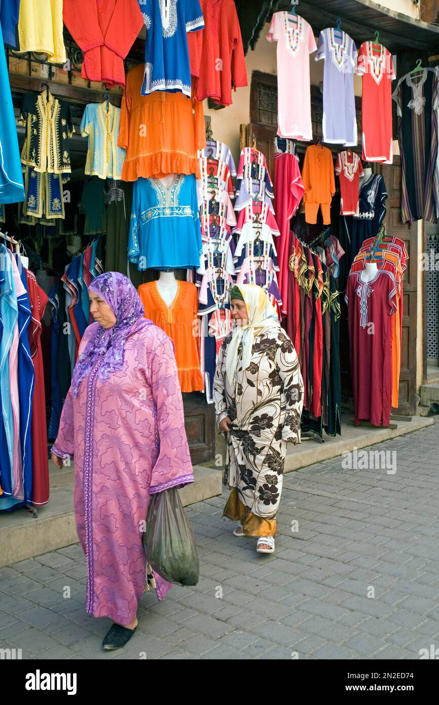 Magnificent traditional garments at the textile souk, Marrakech ...