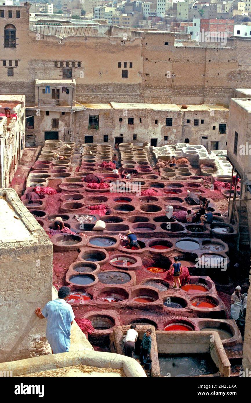 Dyers in the souks of Fes, Fes, Morocco Stock Photo - Alamy