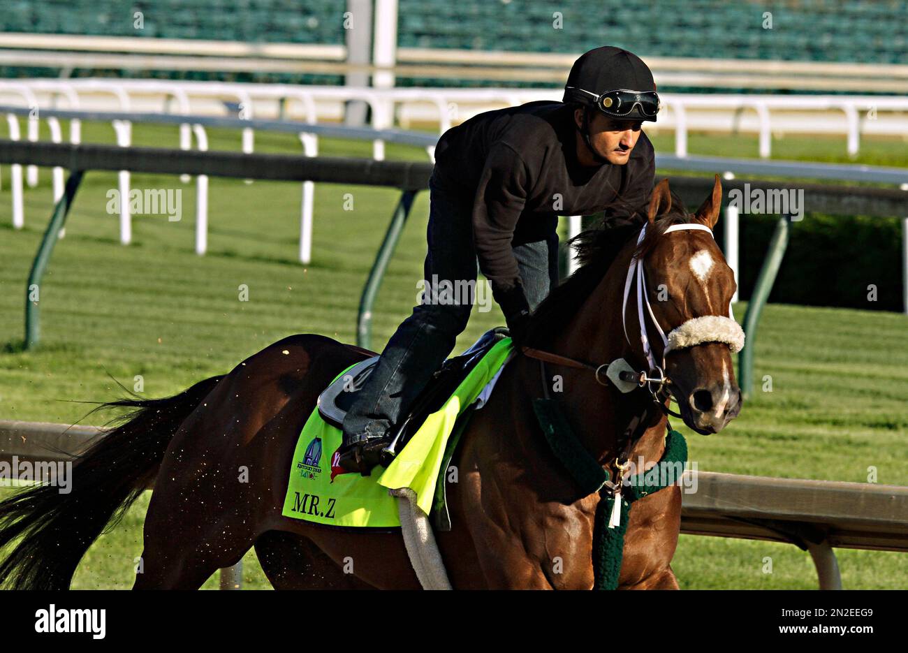 Exercise rider Edvin Vargas gallops Kentucky Derby hopeful Mr. Z at ...