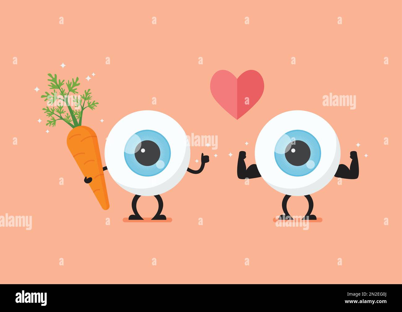 Eye balls holding fresh carrot. Eye health care by food. Vector ...