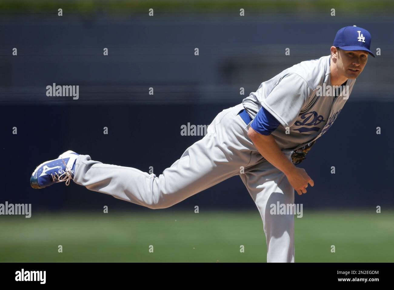 Los Angeles Dodgers starting pitcher Scott Baker pitches to a San Diego ...