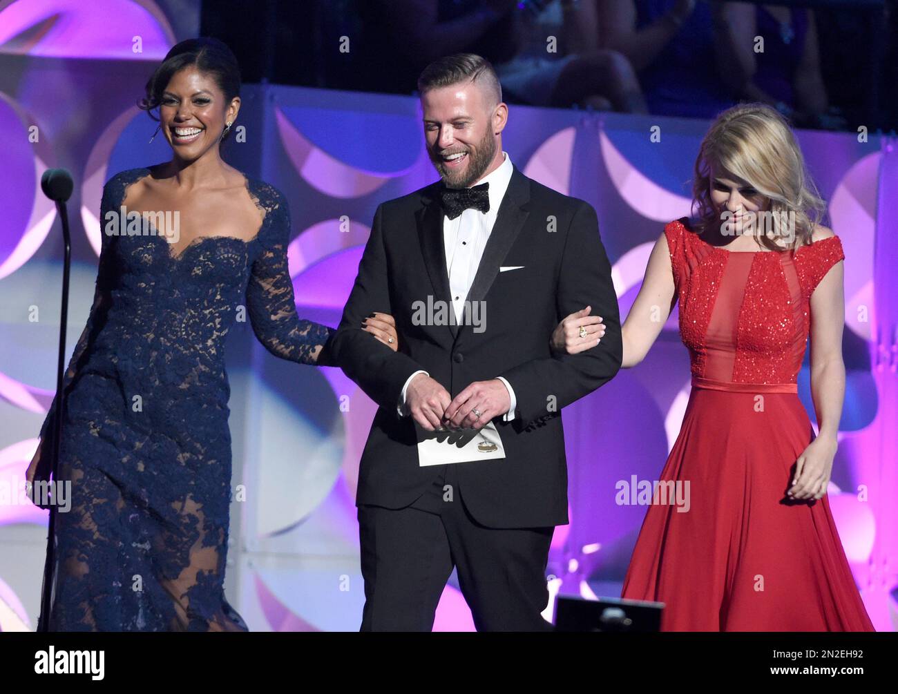 Karla Mosley, from left, Jacob Young, and Linsey Godfrey present the ...