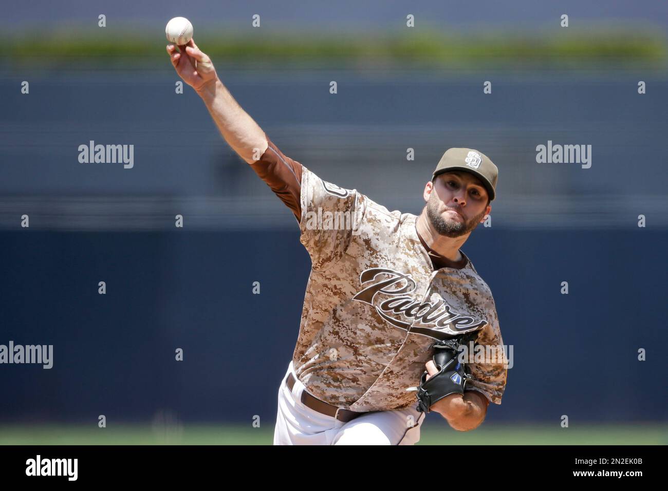 San Diego Padres starting pitcher Brandon Morrow throws against the Los ...