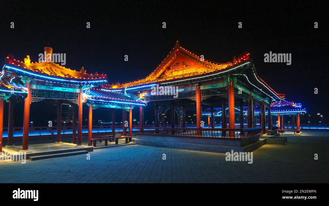 The ancient style buildings of Maosui Cultural Park are lit up to ...