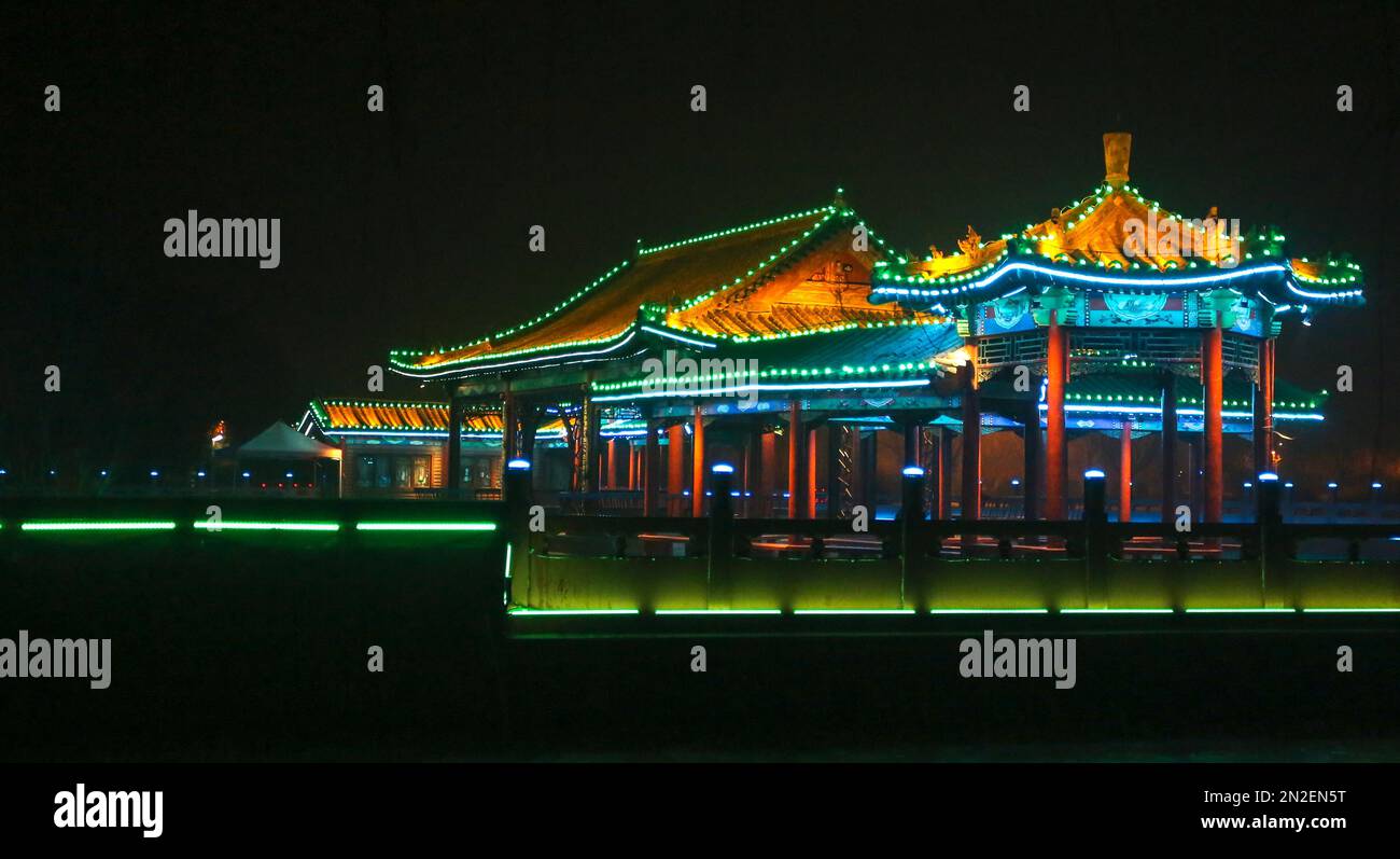 The ancient style buildings of Maosui Cultural Park are lit up to ...
