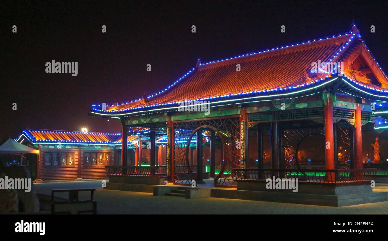 The ancient style buildings of Maosui Cultural Park are lit up to ...