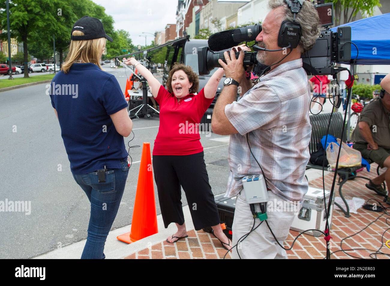 Clock Tower Classic race director Ann Horton reacts in excitement after ...
