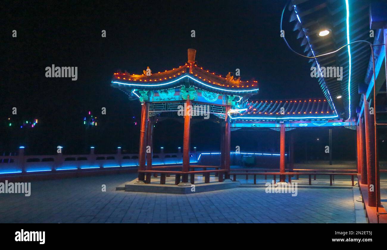 The ancient style buildings of Maosui Cultural Park are lit up to ...