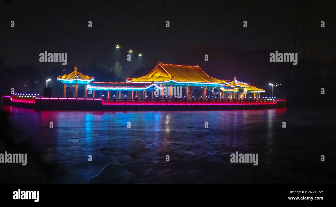 The ancient style buildings of Maosui Cultural Park are lit up to ...