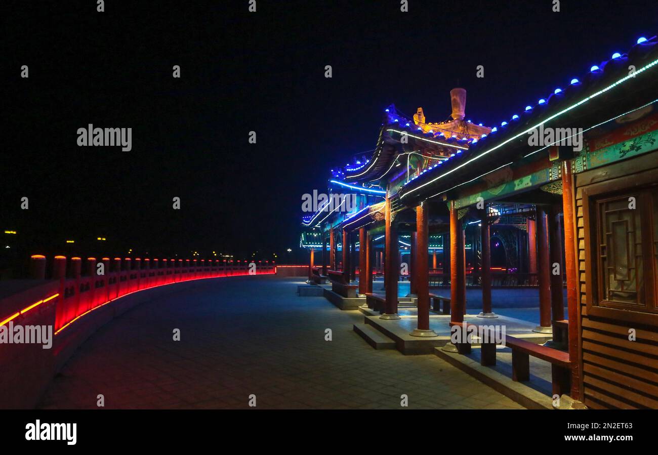 The ancient style buildings of Maosui Cultural Park are lit up to ...