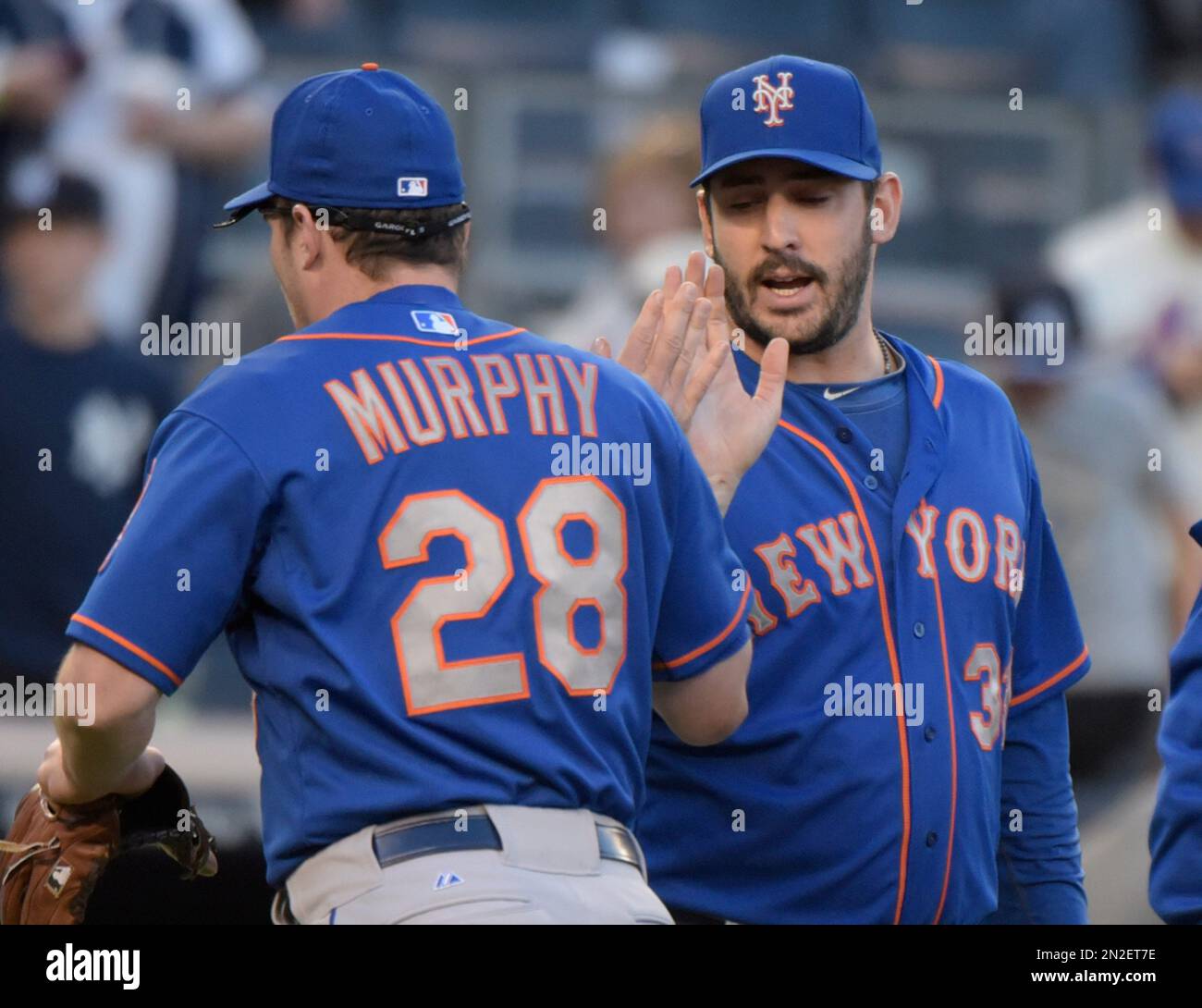 New York Mets pitcher Matt Harvey celebrates with Daniel Murphy (28 ...