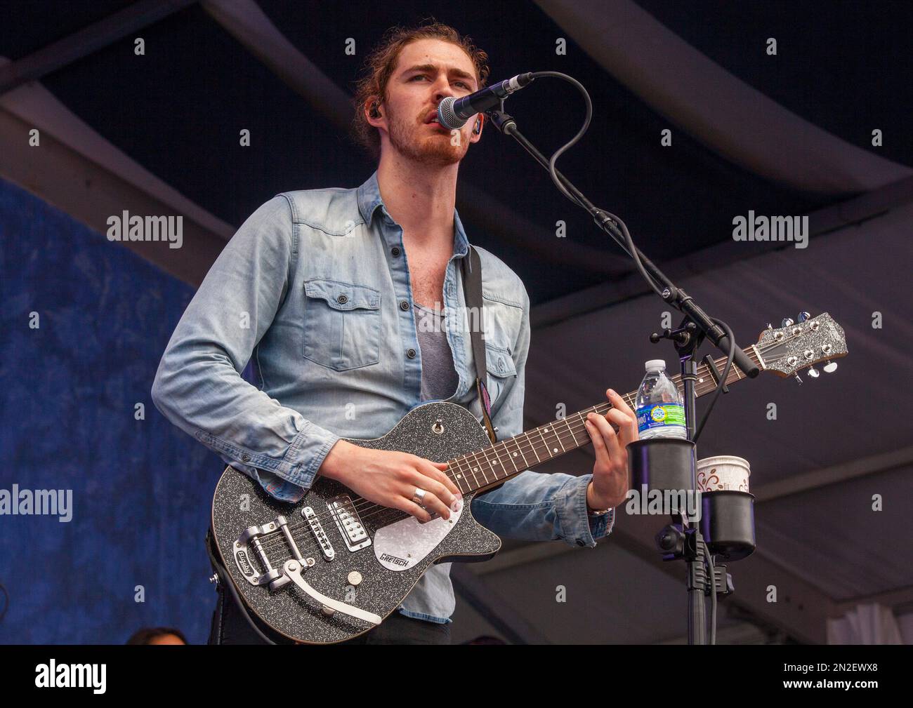 Irish musician Andrew Hozier-Byrne performs as Hozier with his band at ...
