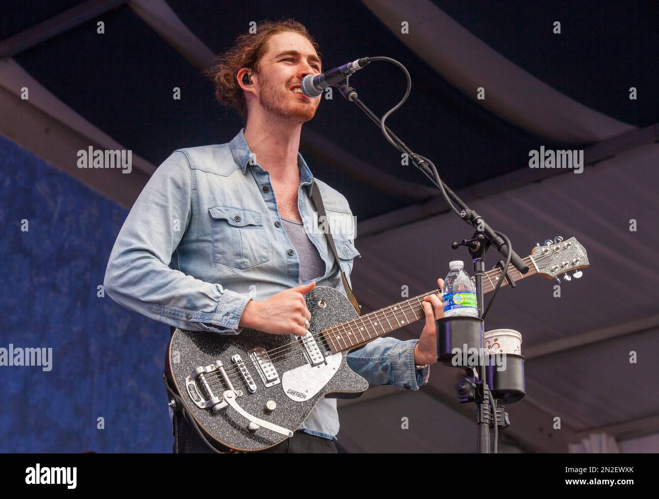 Irish musician Andrew Hozier-Byrne performs as Hozier with his band at ...