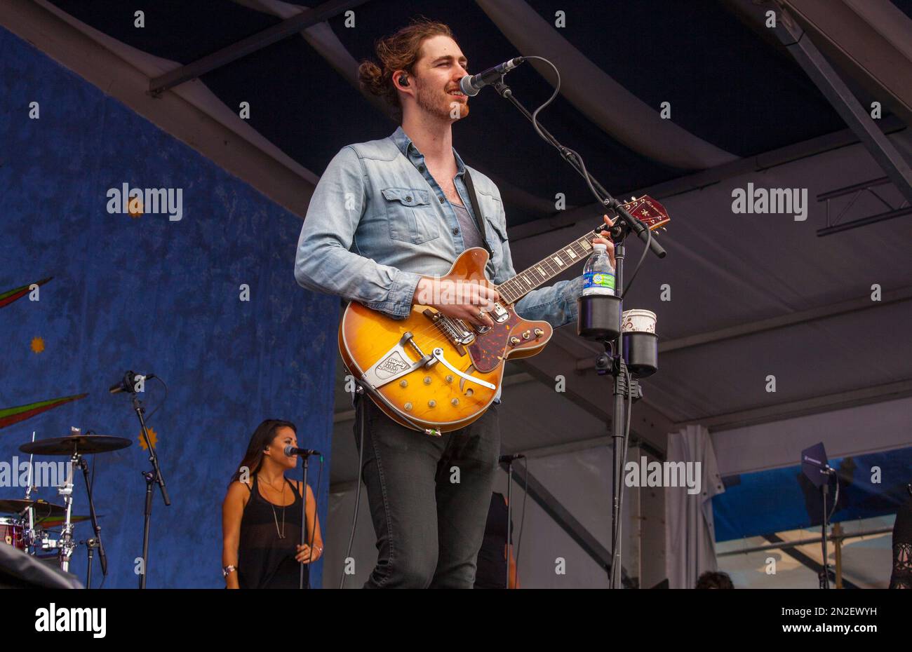 Irish musician Andrew Hozier-Byrne performs as Hozier with his band at ...