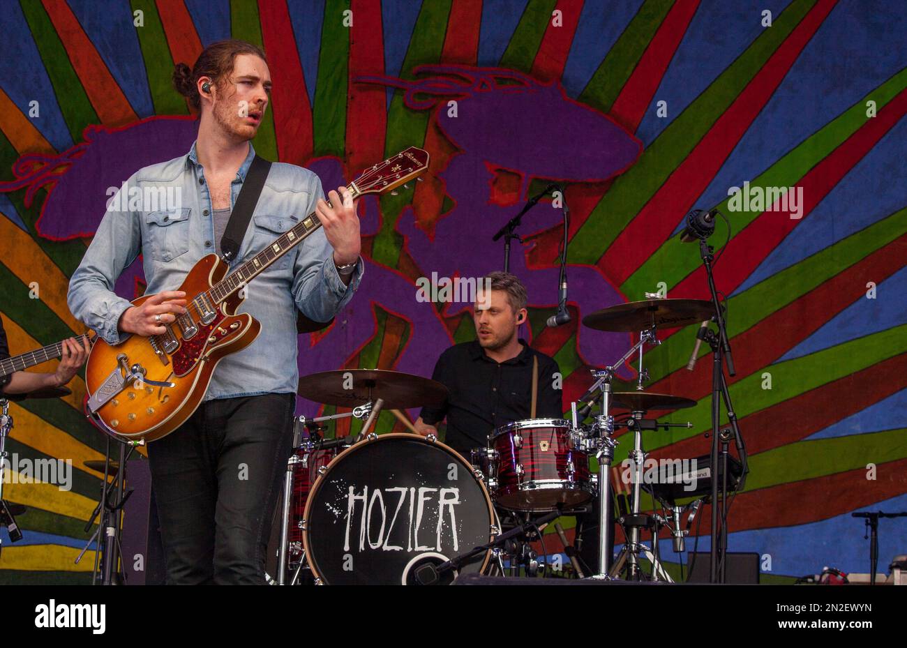 Irish musician Andrew Hozier-Byrne performs as Hozier with his band at ...