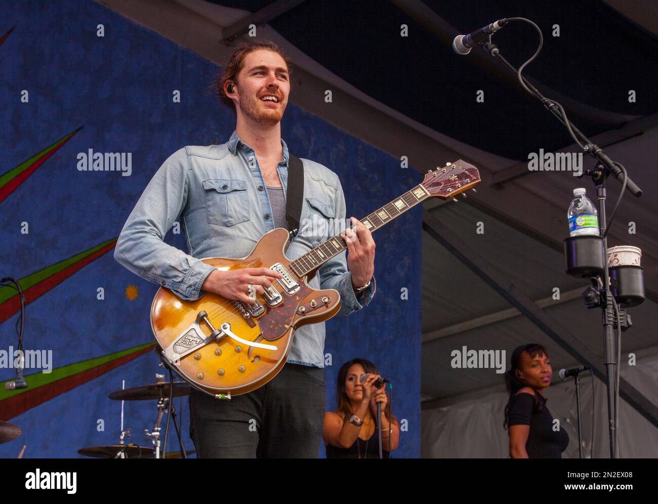 Irish musician Andrew Hozier-Byrne performs as Hozier with his band at ...