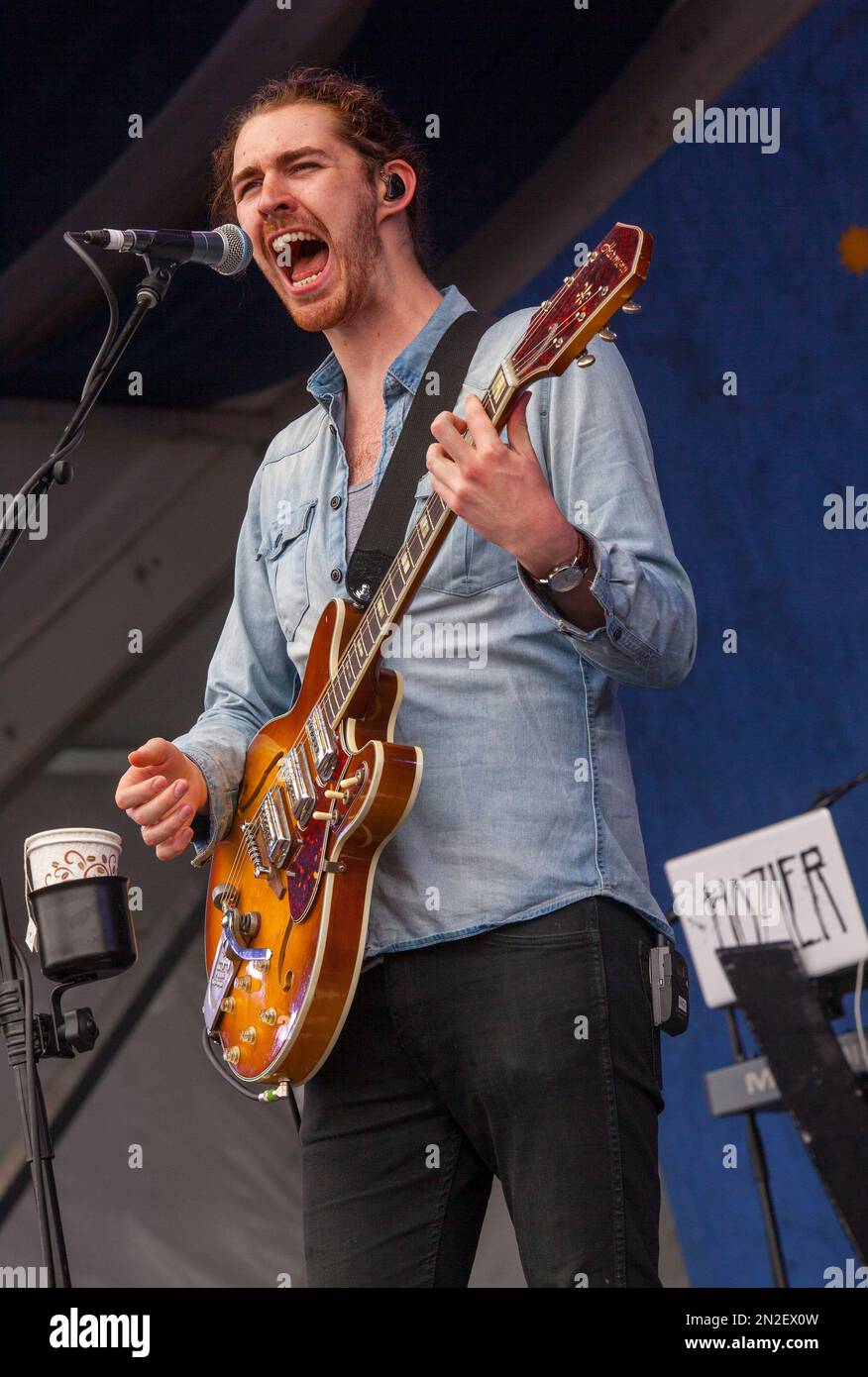 Irish musician Andrew Hozier-Byrne performs as Hozier with his band at ...