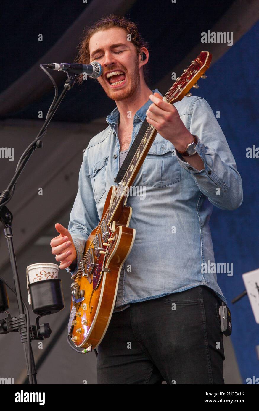 Irish musician Andrew Hozier-Byrne performs as Hozier with his band at ...