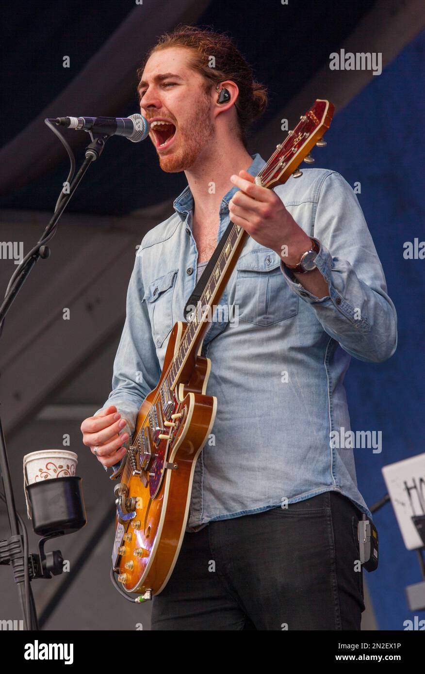 Irish musician Andrew Hozier-Byrne performs as Hozier with his band at ...