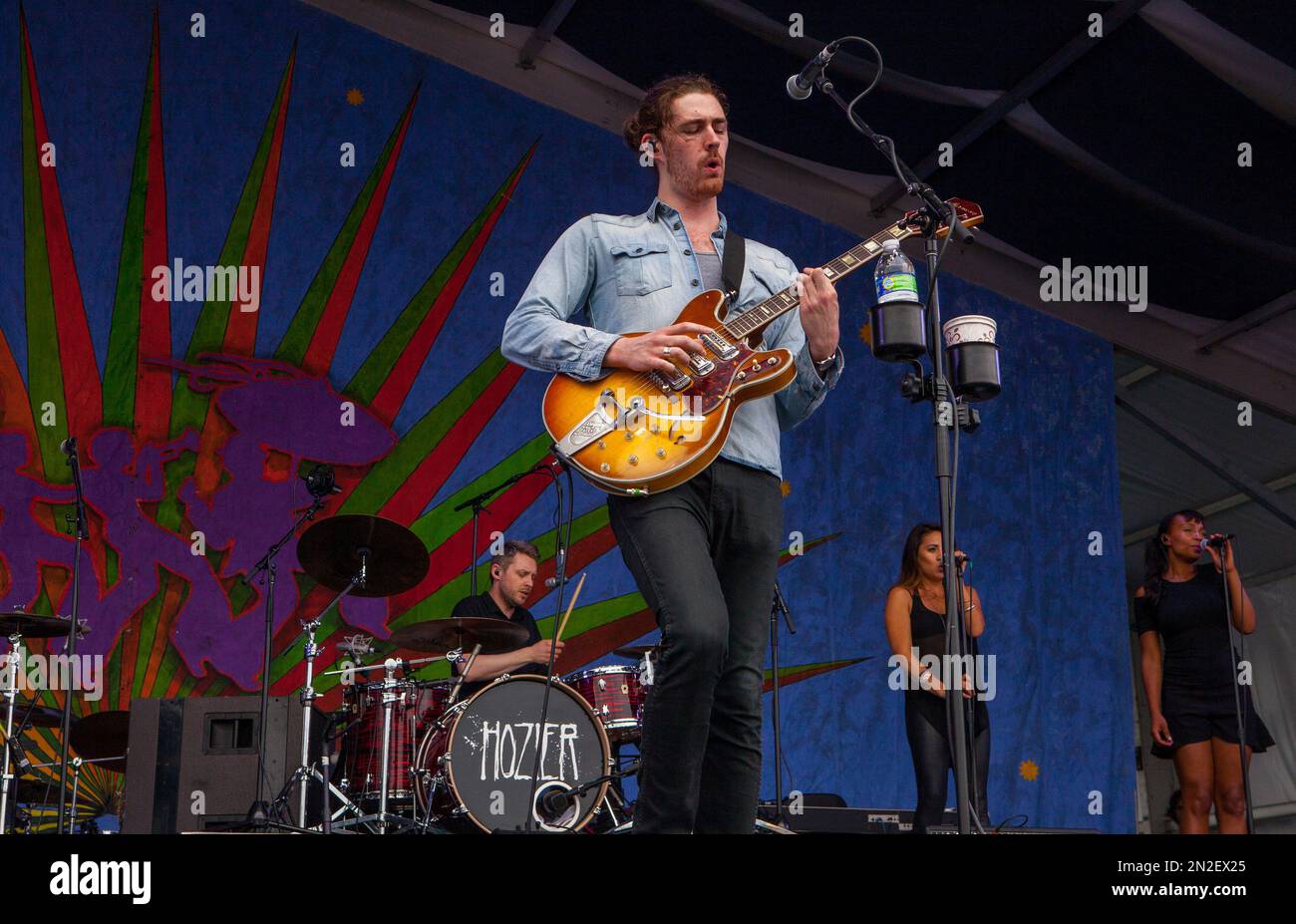 Irish musician Andrew Hozier-Byrne performs as Hozier with his band at ...