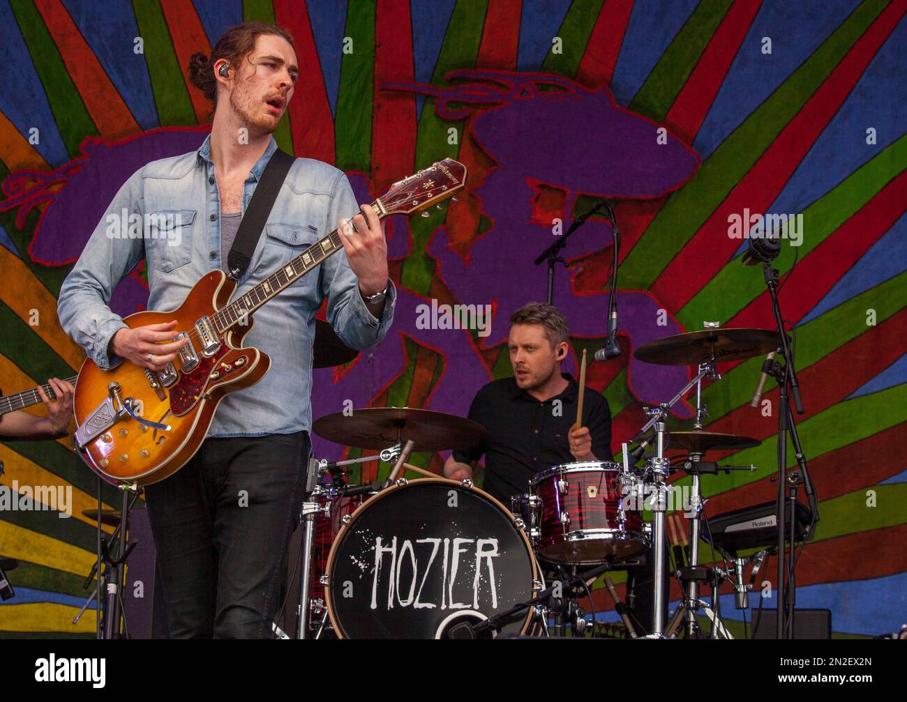 Irish musician Andrew Hozier-Byrne performs as Hozier with his band at ...