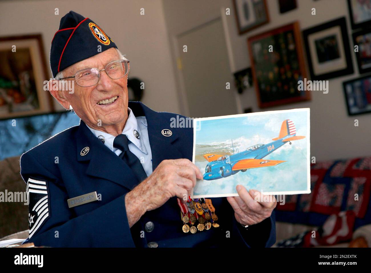 Retired Chief Master Sgt. Harold Bergbower, 94, chuckles as he talks ...