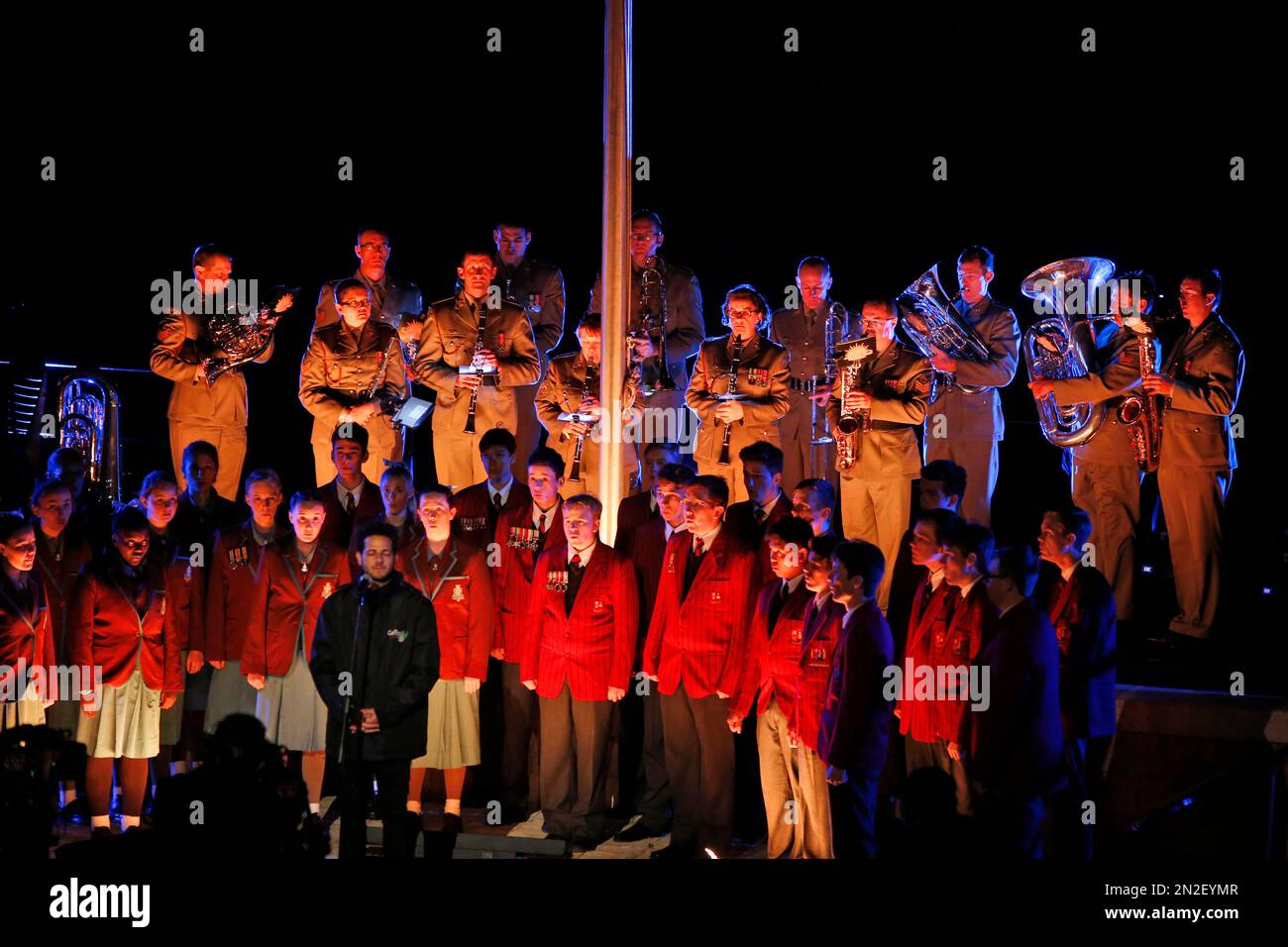 People perform during the Dawn Service ceremony at the Anzac Cove ...