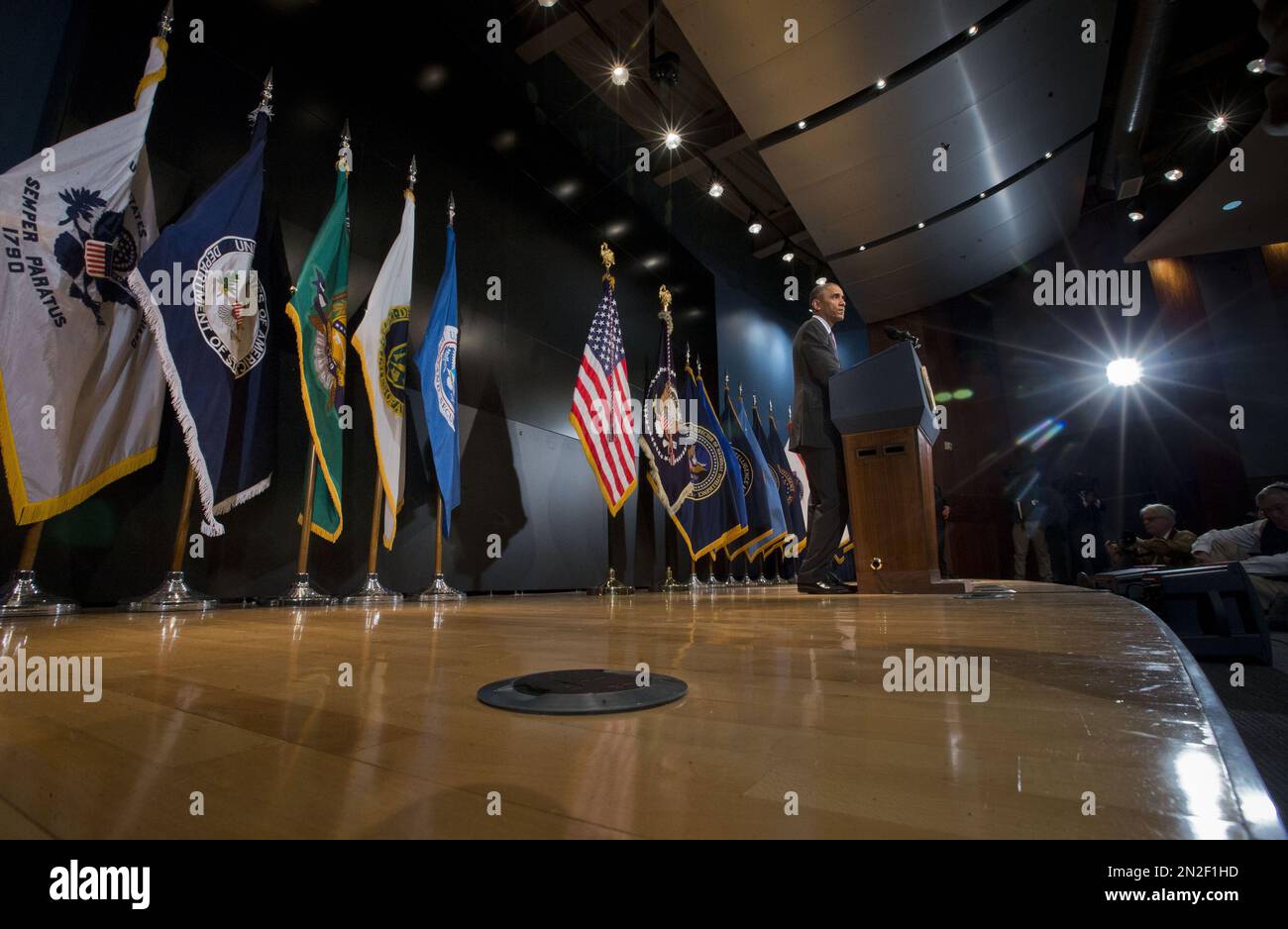 President Barack Obama speaking at the Office of the Director of ...