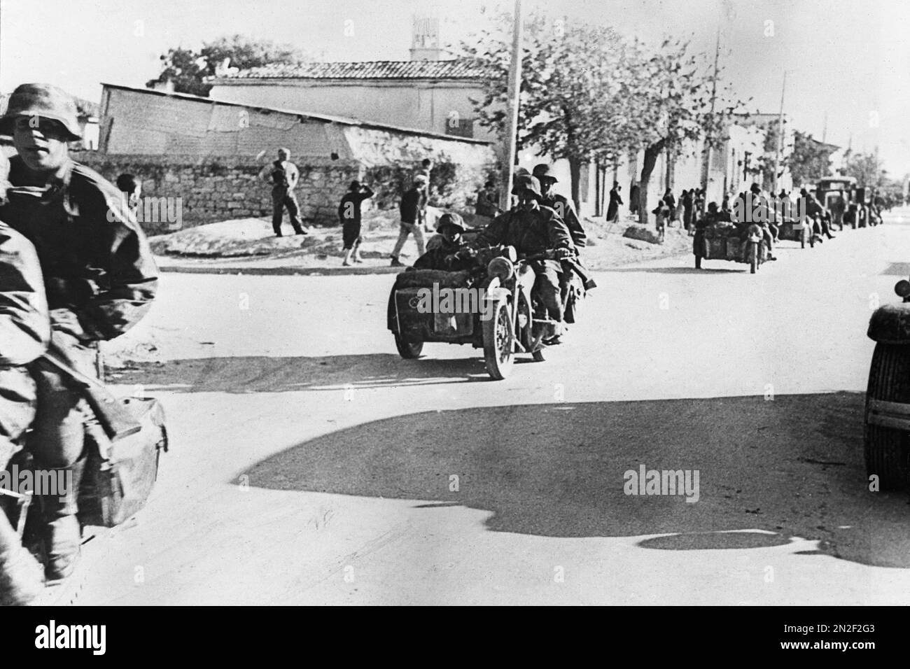 German army units entering Corinth, Greece, on April 27, 1941, after it ...