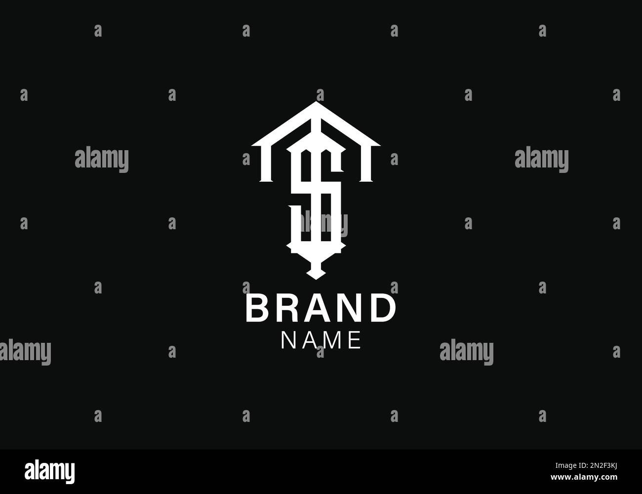 Alphabet TS or ST illustration monogram vector logo template in white color and black background ...