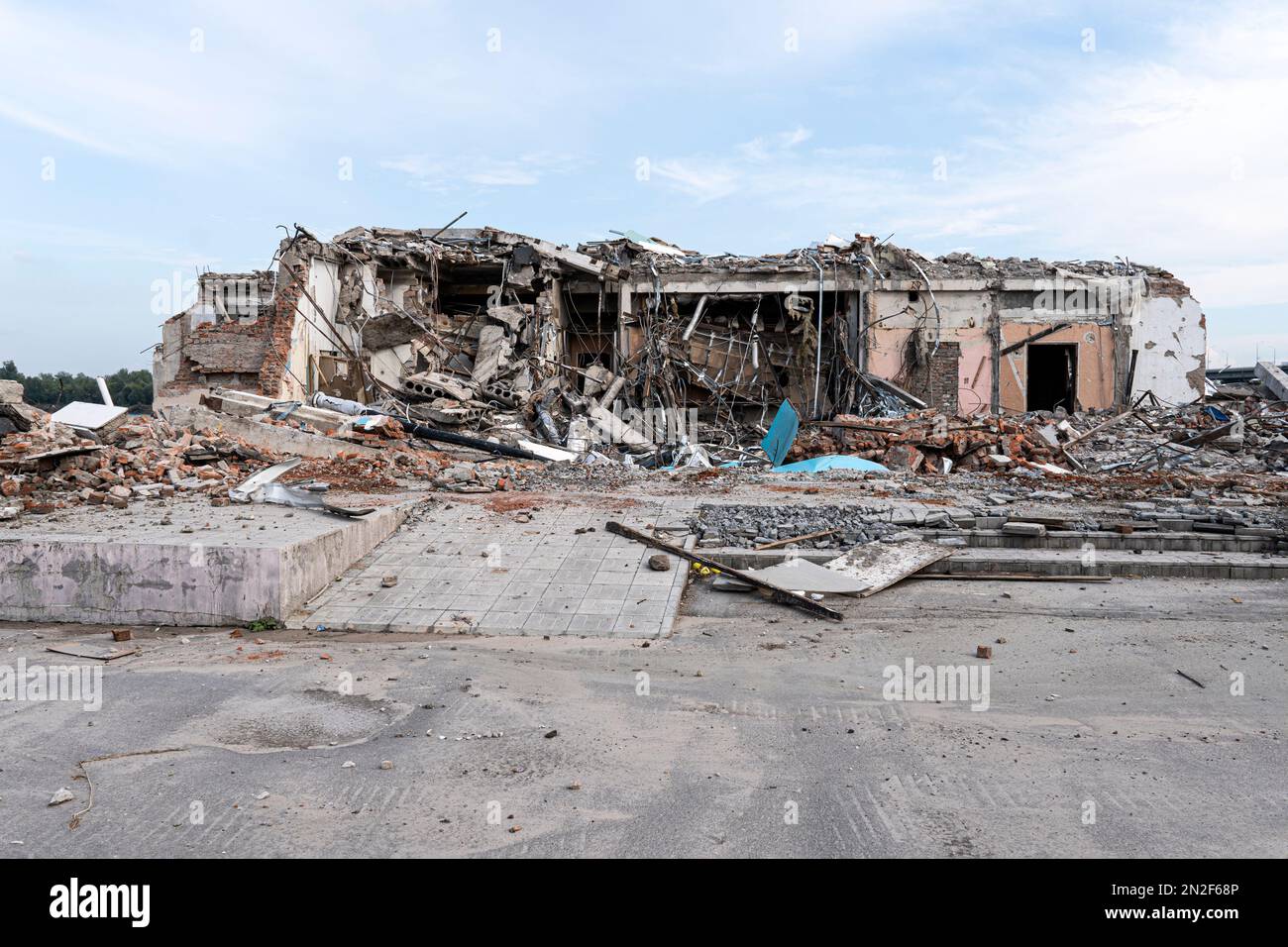 view of the destroyed building. aftermath of the hurricane Stock Photo ...