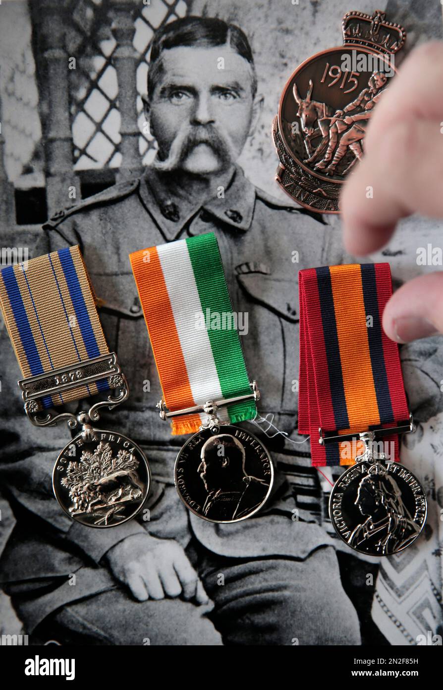 In this photo taken on Tuesday, April 21, 2015, replica medals of ...