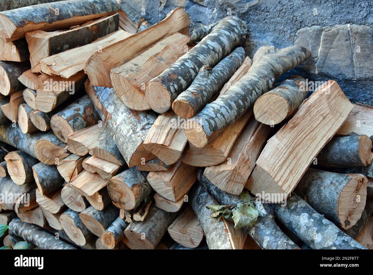 Stacked logs and branches for the winter Stock Photo - Alamy