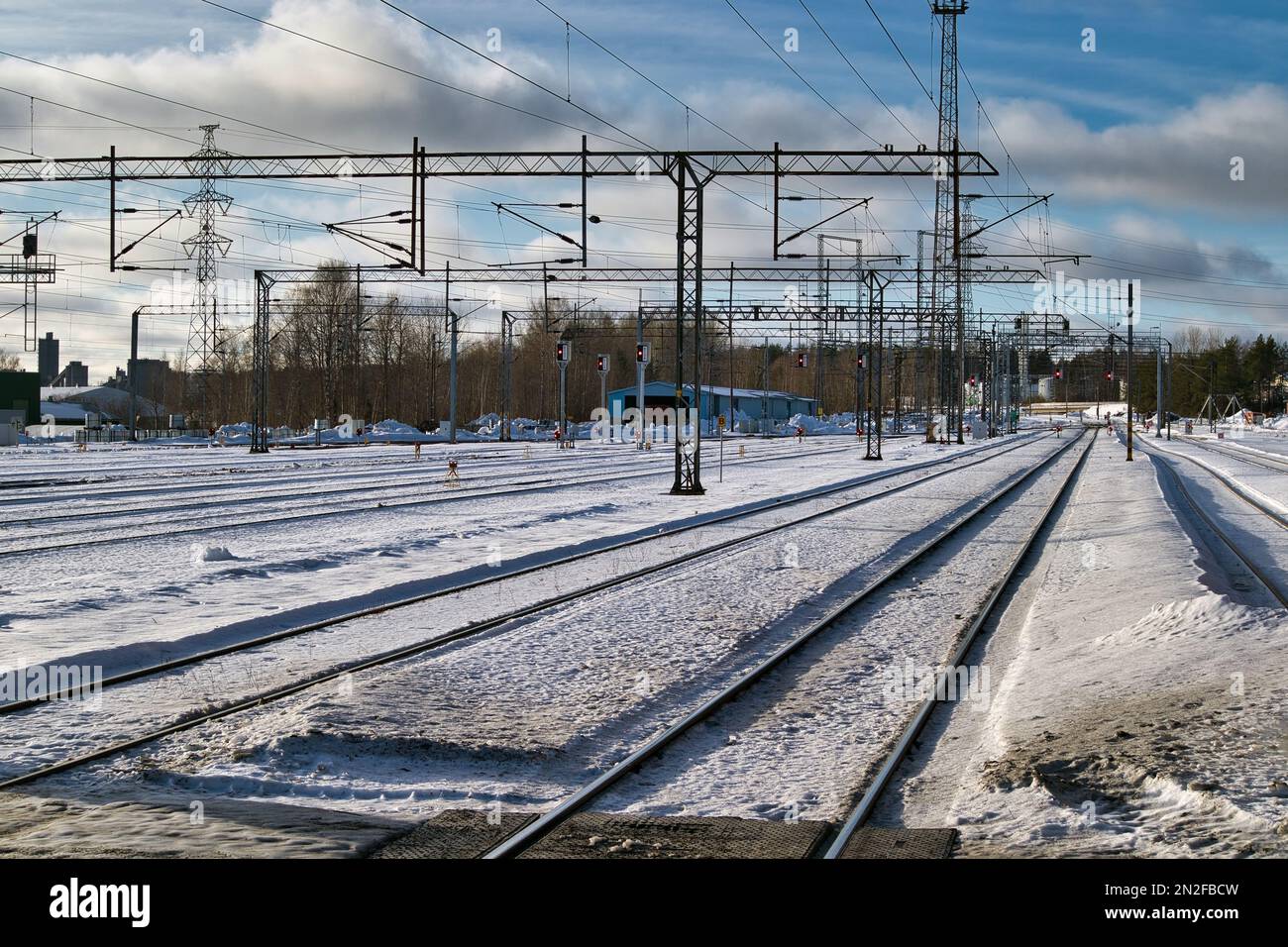 Snow rail track railway winter rail line station perspective hi-res ...