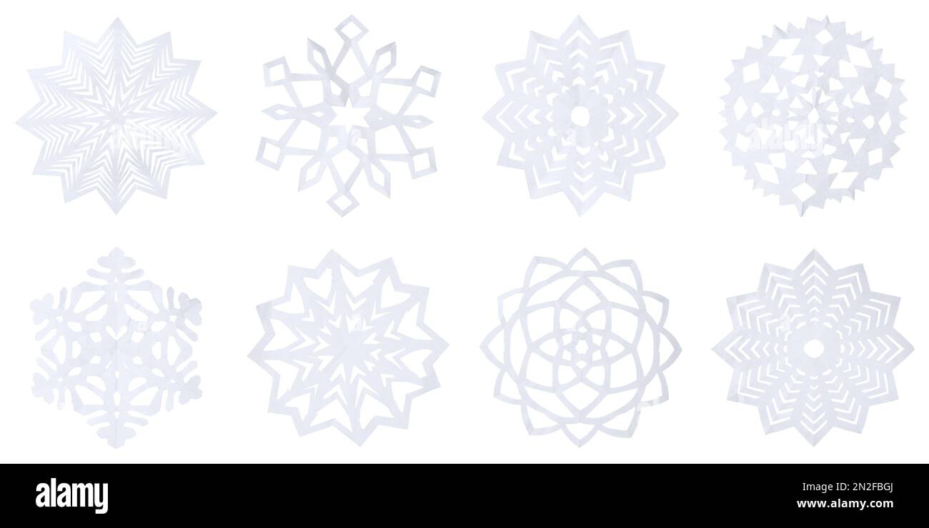 Set of beautiful paper snowflakes on white background. Banner design ...