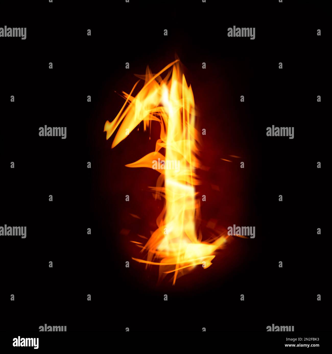 Flaming 1 on black background. Stylized number design Stock Photo - Alamy