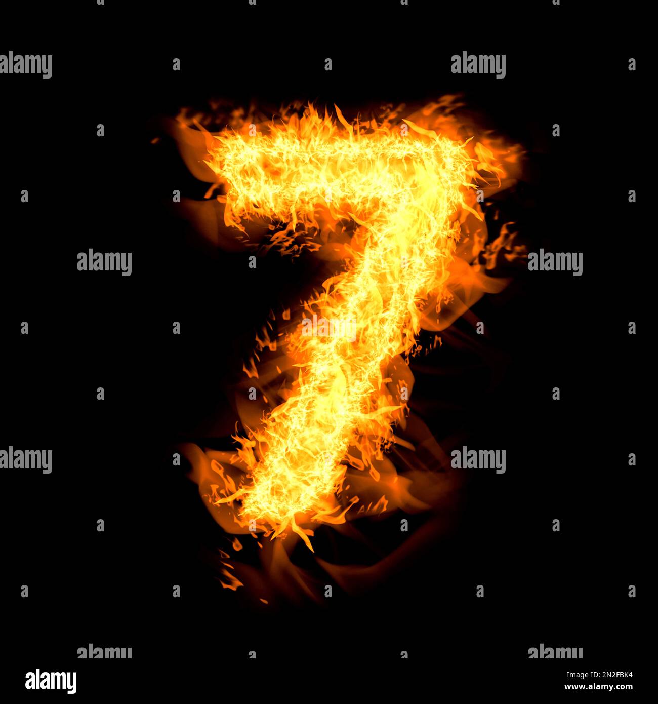 Flaming 7 on black background. Stylized number design Stock Photo - Alamy